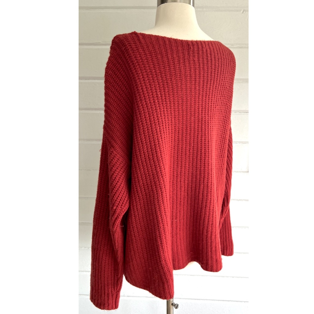 Vince Rust Red Wool/Yak Ribbed Boat Neck Boxy Oversiz… - Gem